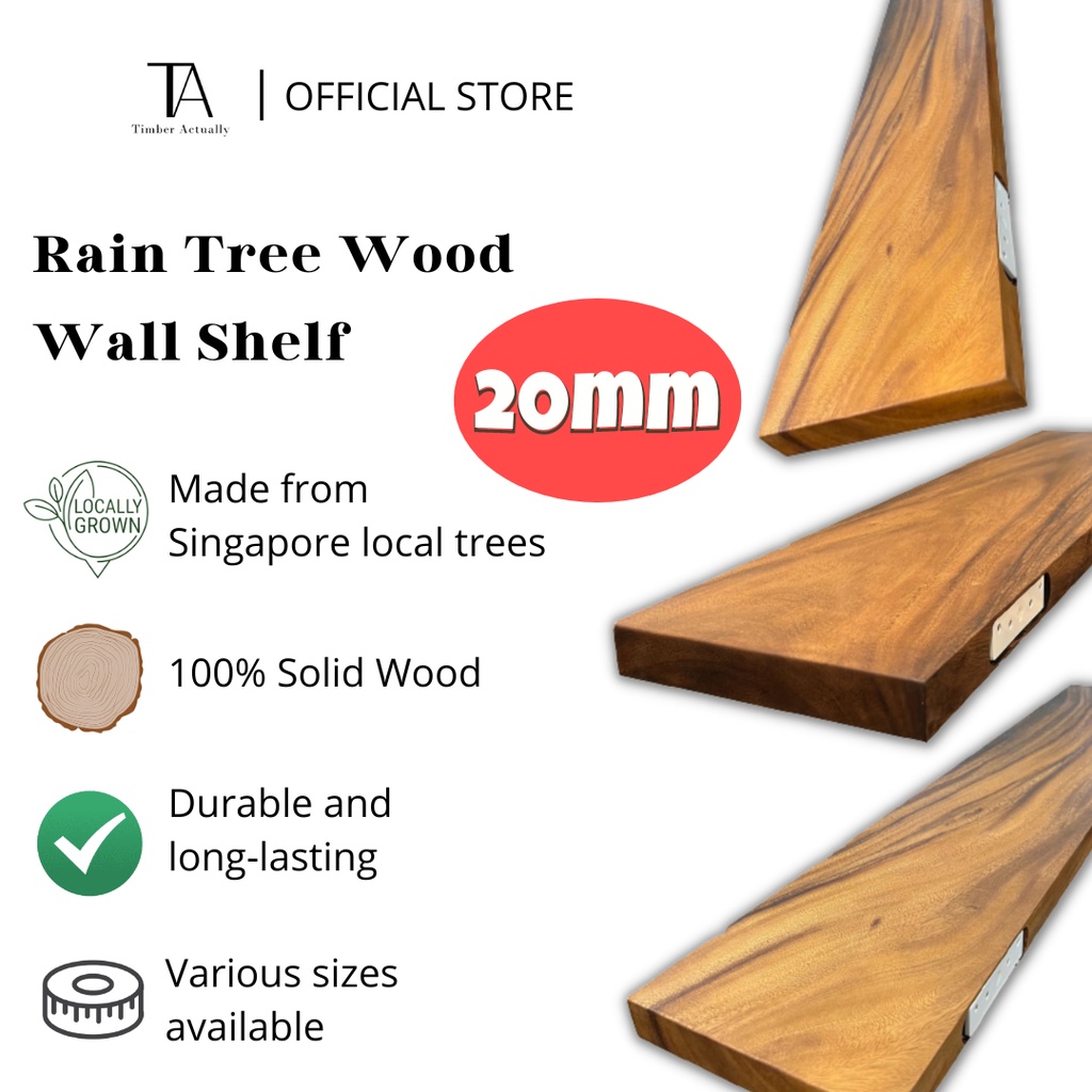 [SG STOCK] 20mm Thickness Rain Tree Wall Shelf Floating Wood Customise ...