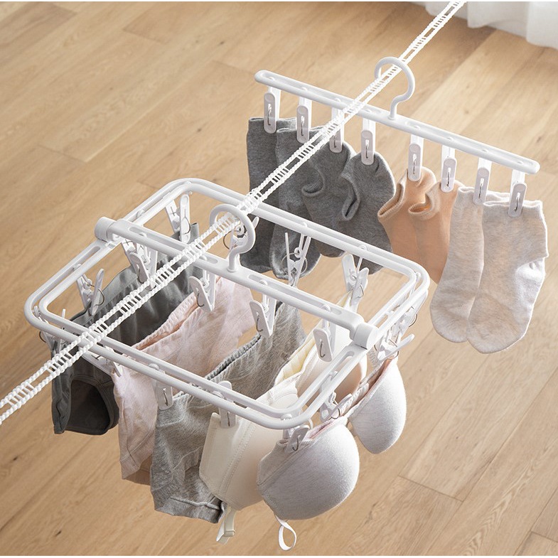 Foldable Multifunction Clothes Plastic Drying Rack Hanger with 18 clips ...