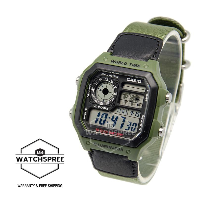 [Watchspree] Casio Men's Standard Digital Green Cloth Band Watch ...