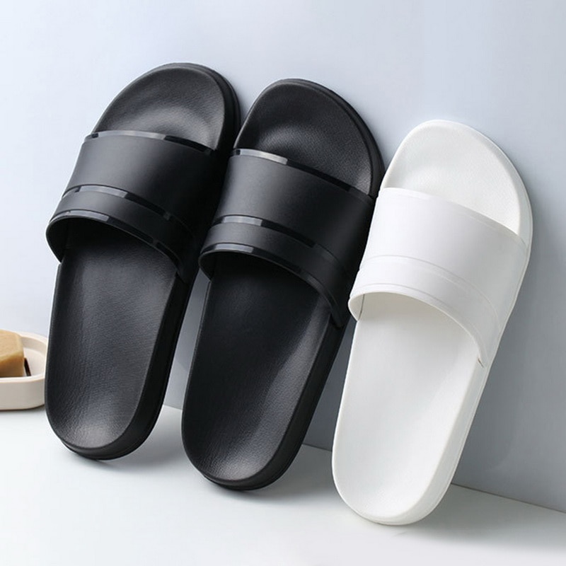 Men Slippers Casual Black White Shoes New Hot Non-slip Slides Bathroom ...