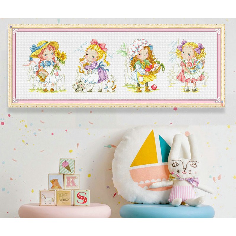 Cross Stitch DIY Kit A Lovely Day Kawaii Cute Little Girls with ...