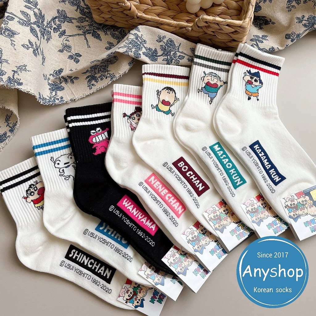 Anyshop Korean Socks Crayon Shin-Chan Character Double Stripes ...