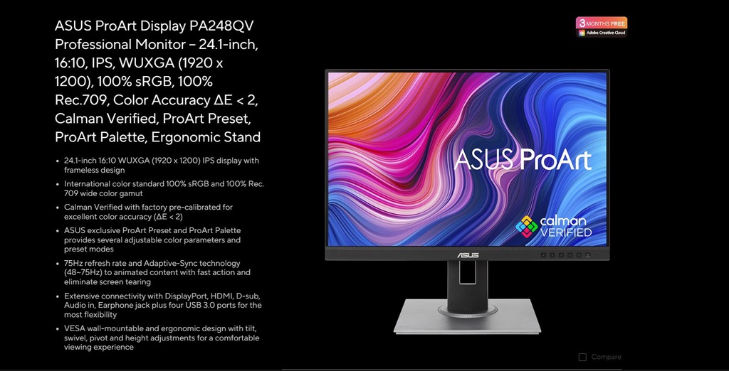 ASUS ProArt Display PA248QV Professional Monitor – 24.1-inch, 16:10 ...