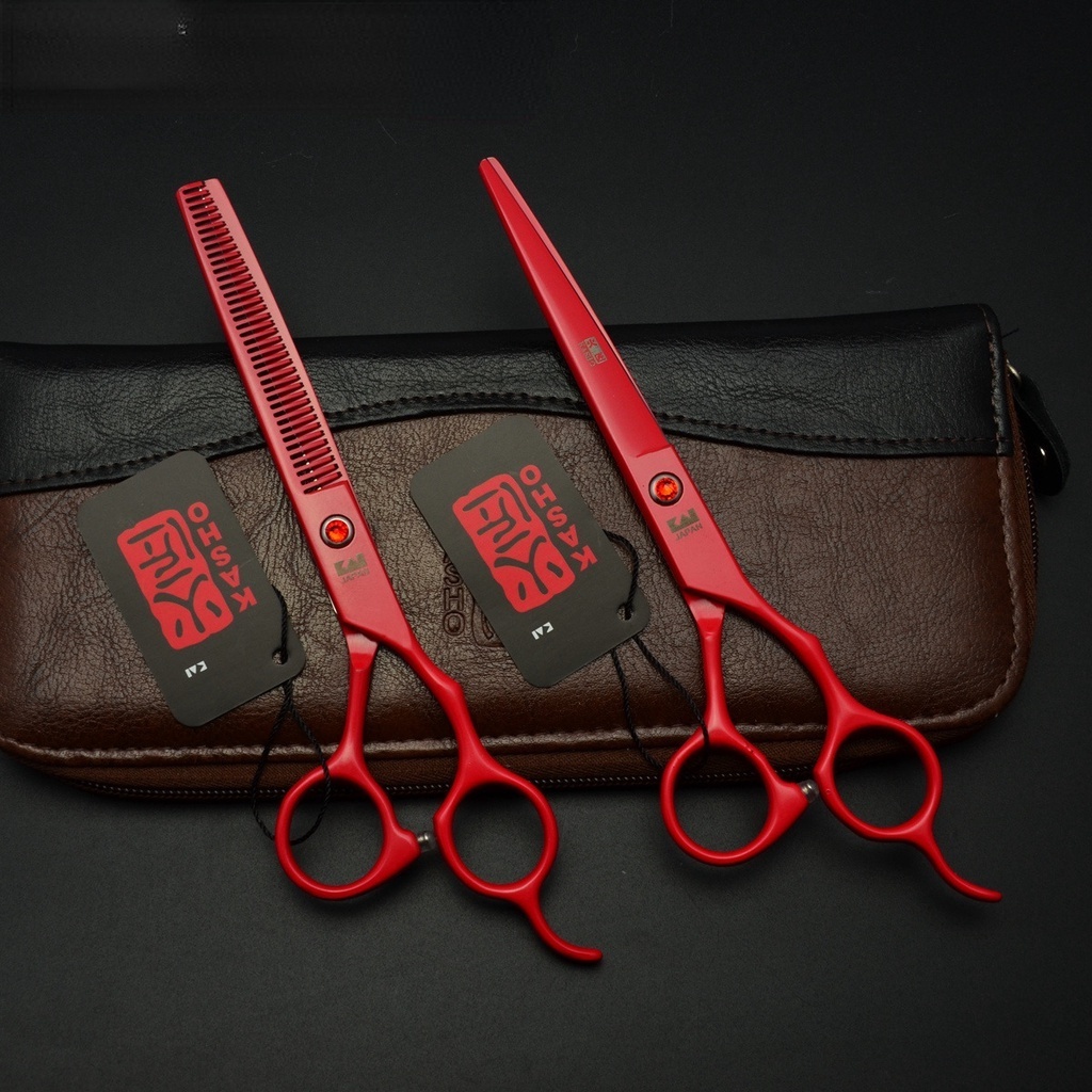 Barber Haircut Tools Red Scissors 7 Inch Barber Scissors for Salon ...