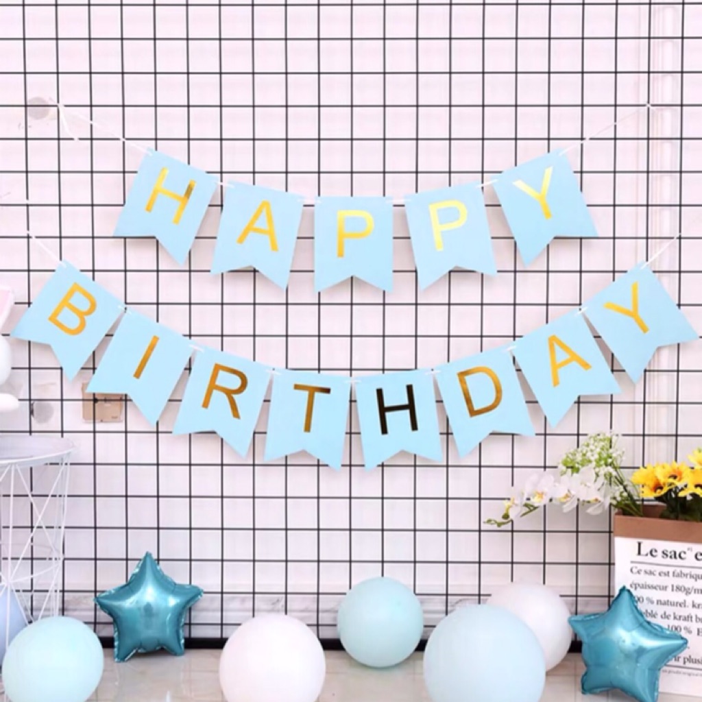 [SG] Happy Birthday Banner Blue HBD Party Flag Bunting Garland | Shopee ...