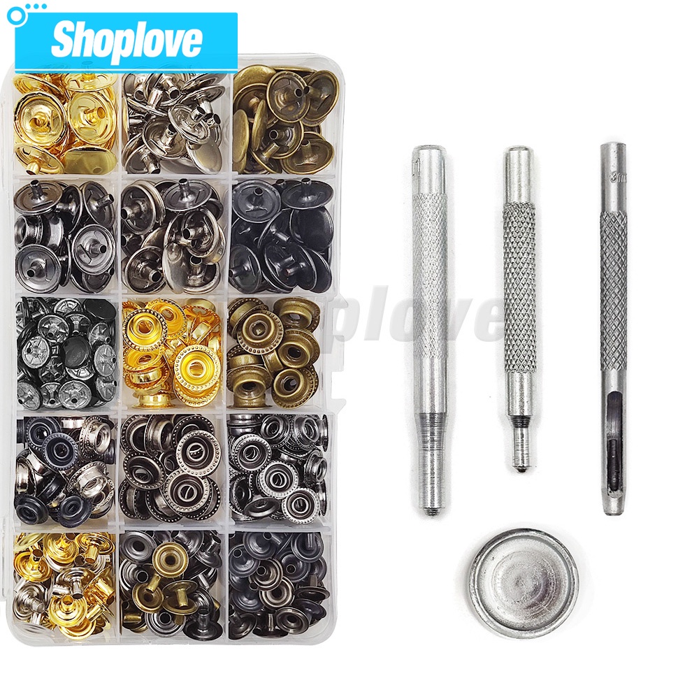 25 Sets 12.5/15/17/20mm Metal Press Stud Snap Button Popper Fastener ...