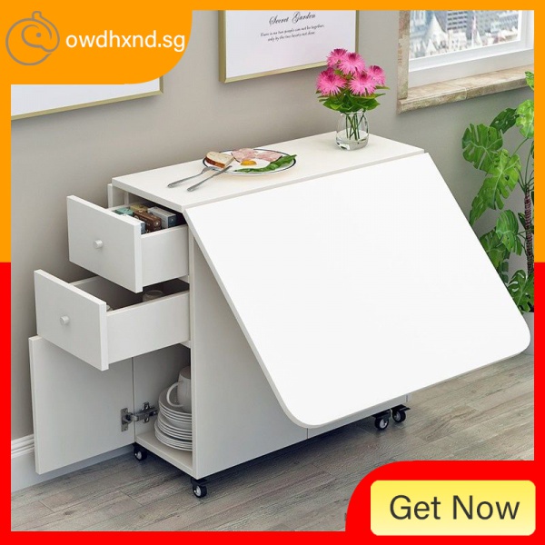 Foldable Dining Table With Drawer Kitchen Storage Cabinet Space Saver ...