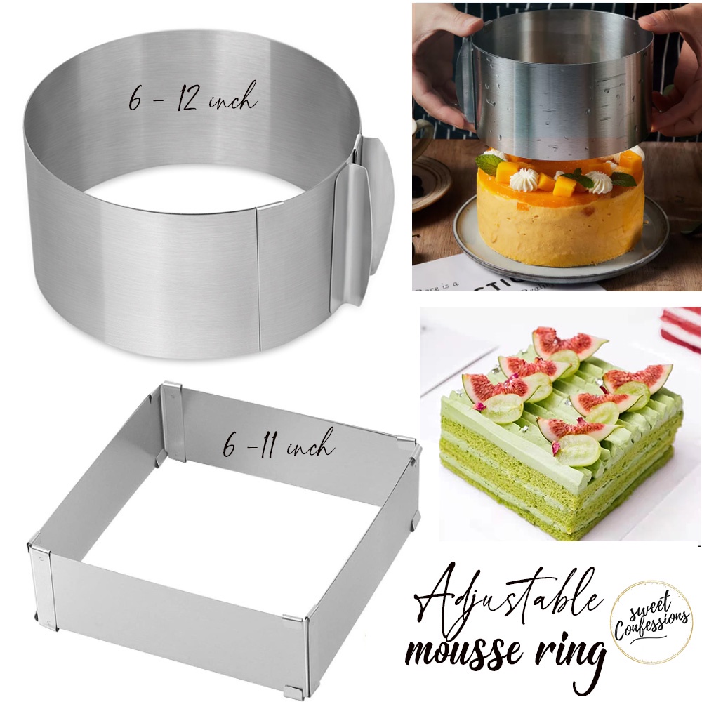 6 - 12 inch adjustable mousse cake ring square round heart & rectangle ...