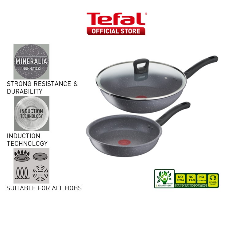 Tefal Cook Healthy 3pcs Set Frypan 24cm + Wokpan 28cm w/lid G134S3 | Shopee Singapore