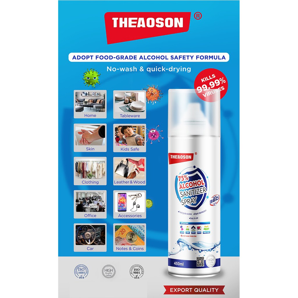 THEAOSON Sanitizer Spray ( 75% Alcohol ) 450ml | Shopee Singapore