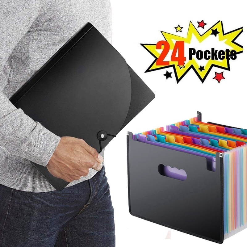 Portable 24 Pockets Expanding A4 Document Folder Business Office File ...