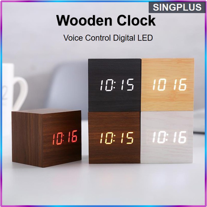 Small Square Digital Wooden LED Alarm Clock Wood Retro Glow Clock ...