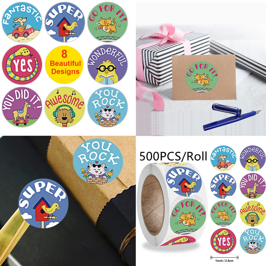 500 Pieces Animal Reward Stickers for Kids Student Award Adorable Round ...