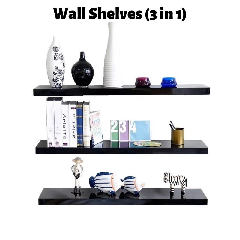 Floating Wall Mounted Shelves Rack Book Storage Organizer Rak Dinding ...