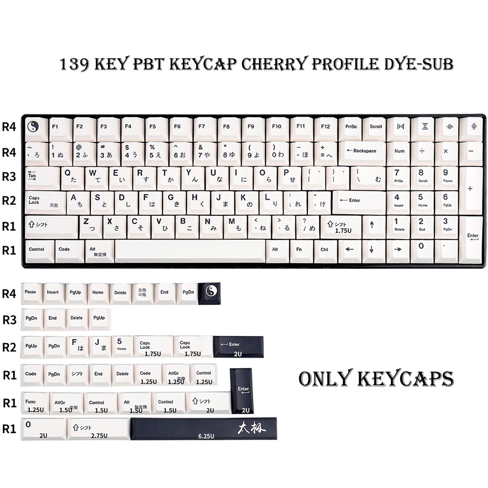 139 Key PBT Keycap Cherry Profile DYE-SUB Personalized Tai Chi Keycaps ...