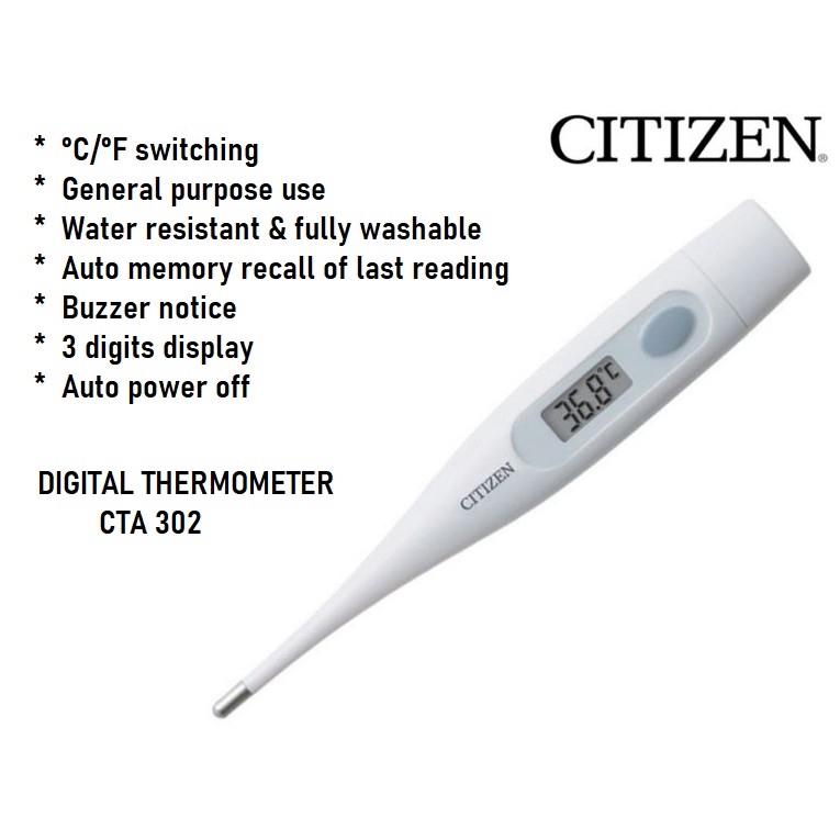 CITIZEN DIGITAL ORAL THERMOMETER CTA 302 WHITE WITH HEAD COVER | Shopee ...