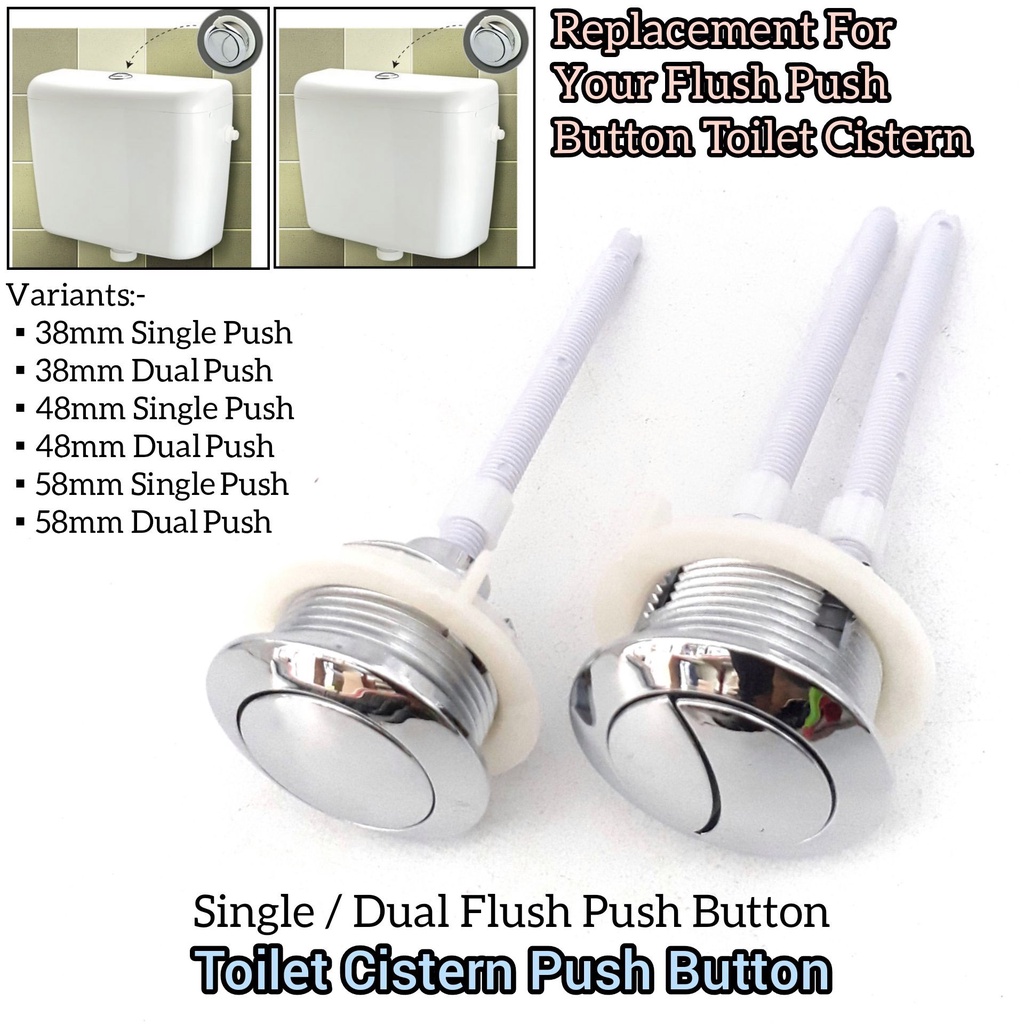 Toilet Cistern Flush 38mm 48mm 58mm Push Button, Single Dual Flush Push ...
