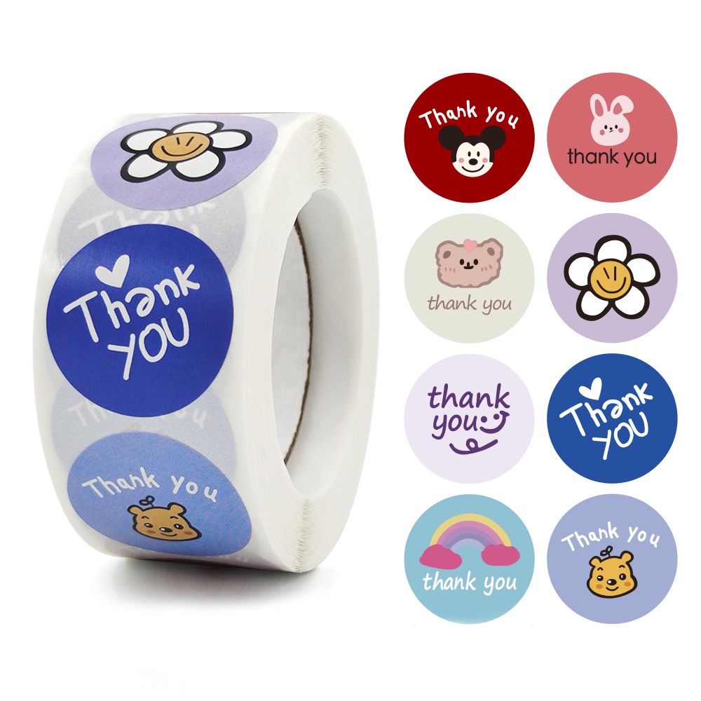 500pcs/roll Thank You Sticker Cute Animals Decoration Labels School ...