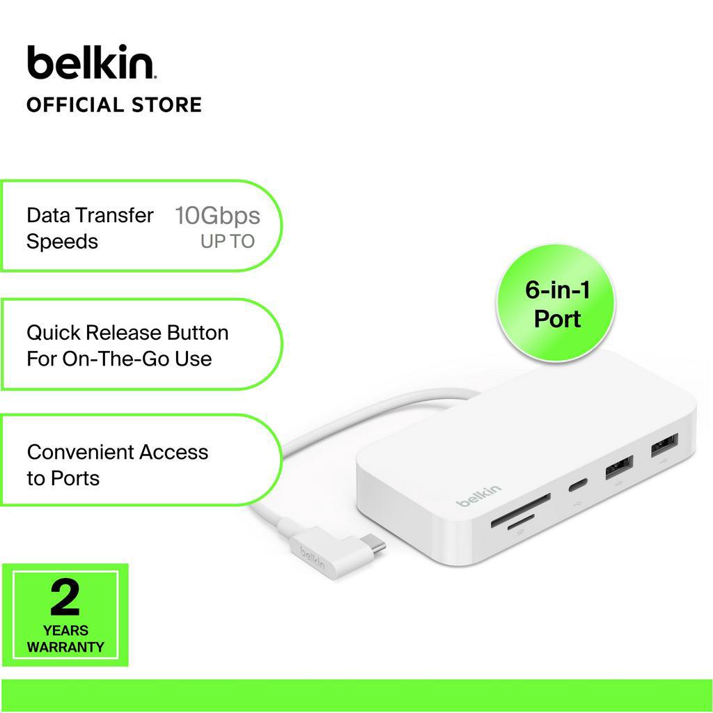 Belkin INC011btWH Connect USB-C 6-in-1 Multiport Hub with Mount (iMac, laptop, TB 3 port ...