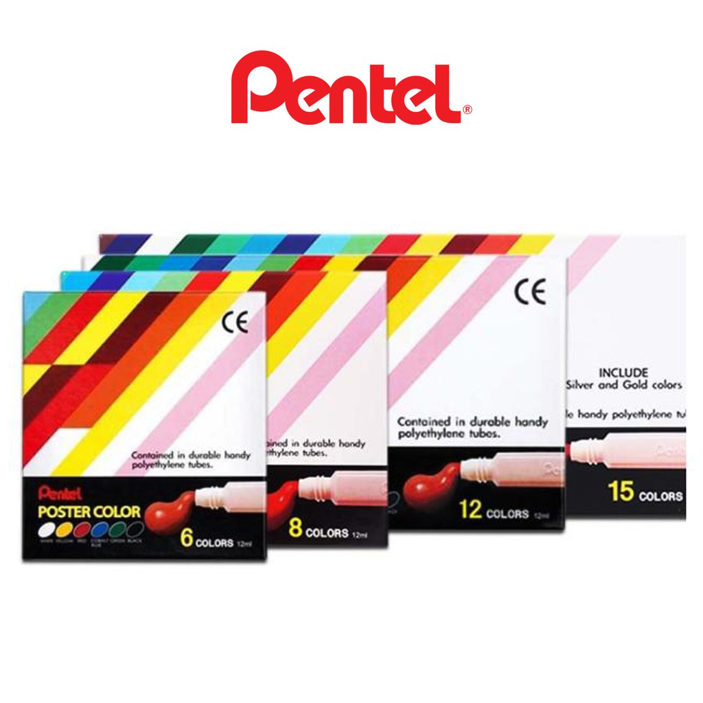 Pentel Poster Colours - 6/8/12/15 Poster Colors Set - 12ml | Shopee ...