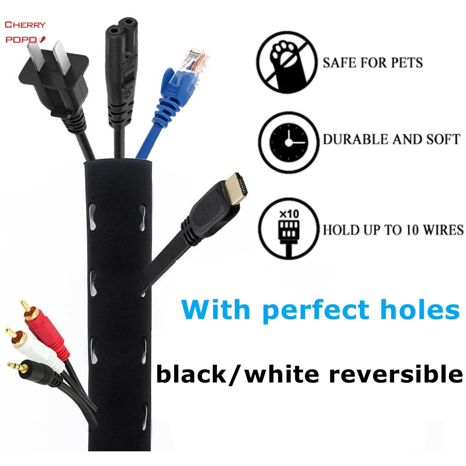 49" Black & White Multihole Cable Management Sleeve, Neoprene Cord ...
