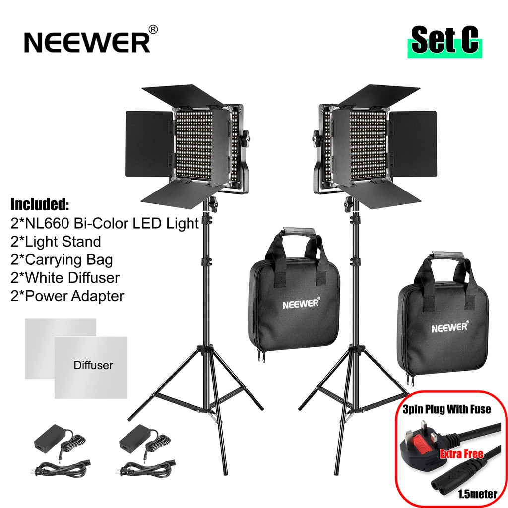 Neewer 2 Pieces Dimmable Bi-color 660 LED Video Light and Stand Kit ...
