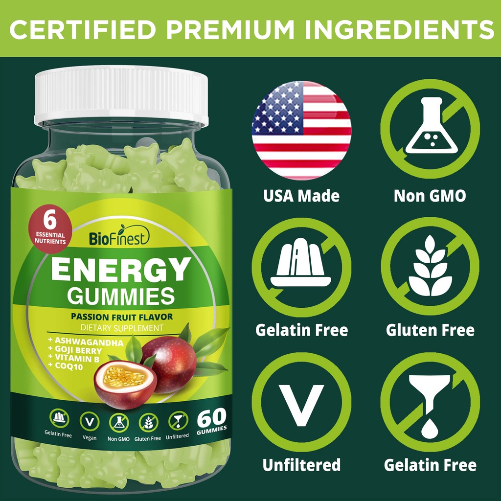 Biofinest Energy Gummy Supplement - Vitamin B12 Coq10 Ashwagandha Goji ...