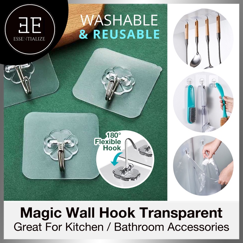 (1 pcs) Magic Hook Transparent Wall Kitchen Without Nails Strong Sticky Sucker Heavy Hanging ...