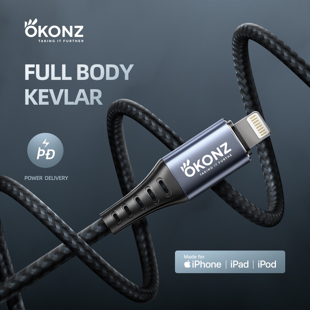 OKONZ MFI iPhone Cable KEVLAR USB C To IP Cable for 17 Pro Max/16 Pro ...