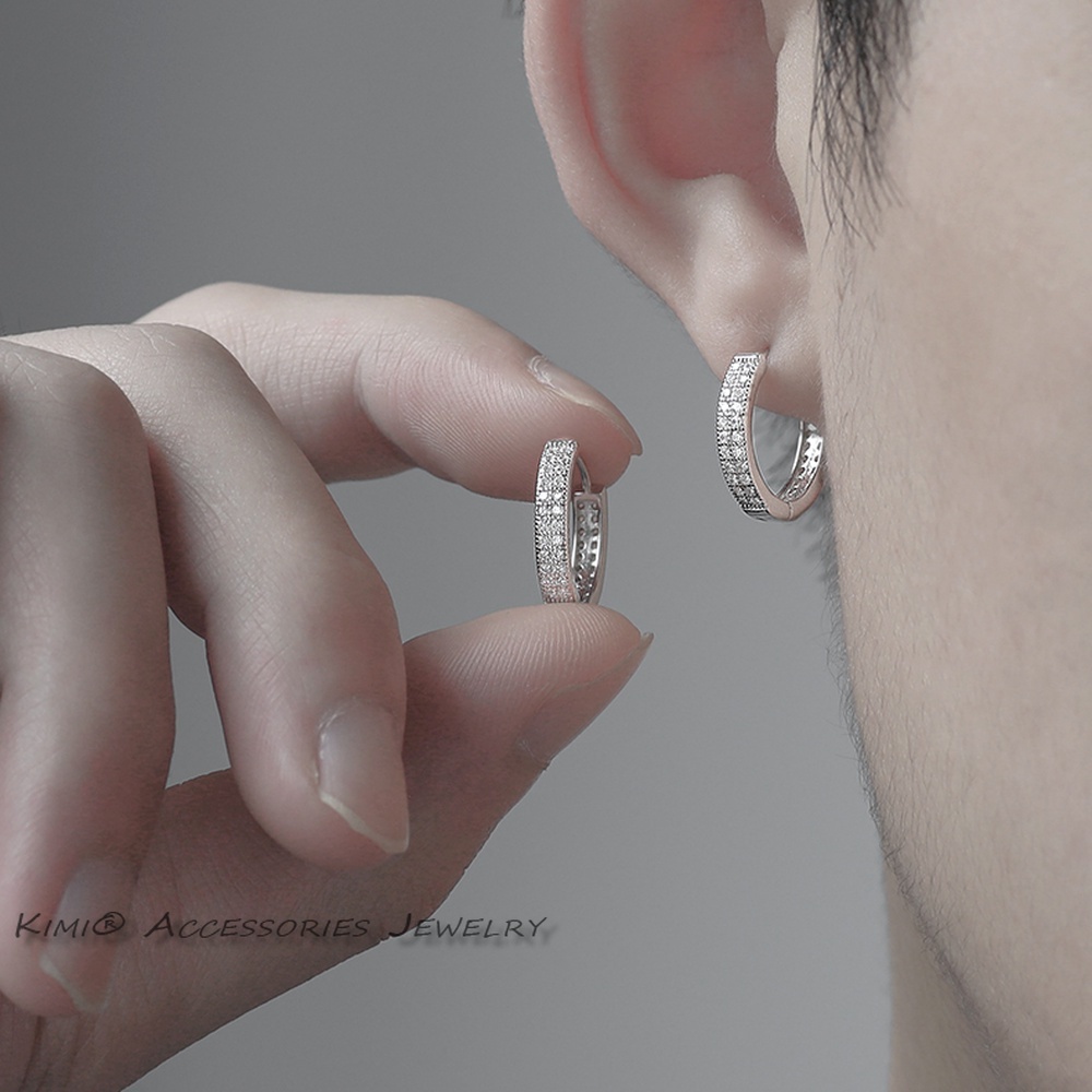 S925 Hikaw Silver Hoop Earings for Men Hypoallergenic Diamond Earrings ...