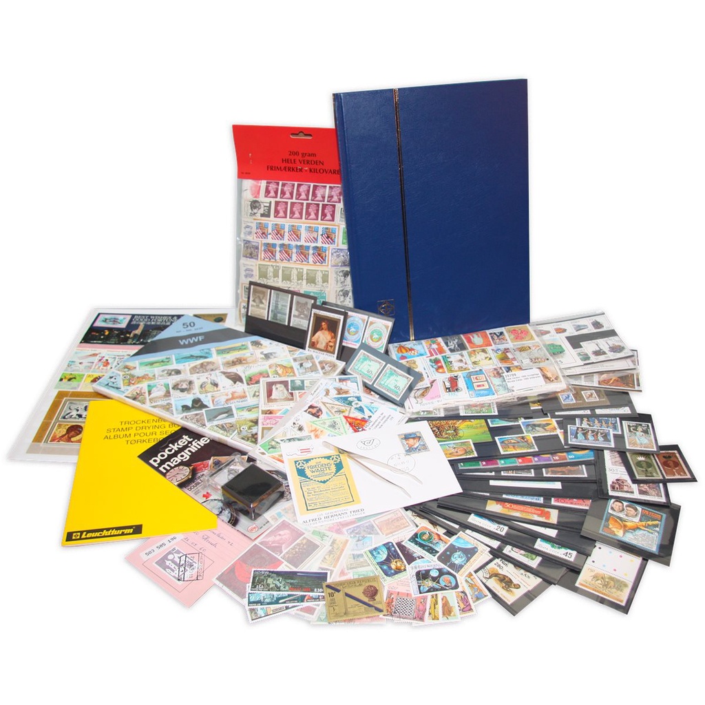 Stamp Collection Starter set with 10 items (incl. a tweezer, magnifier ...