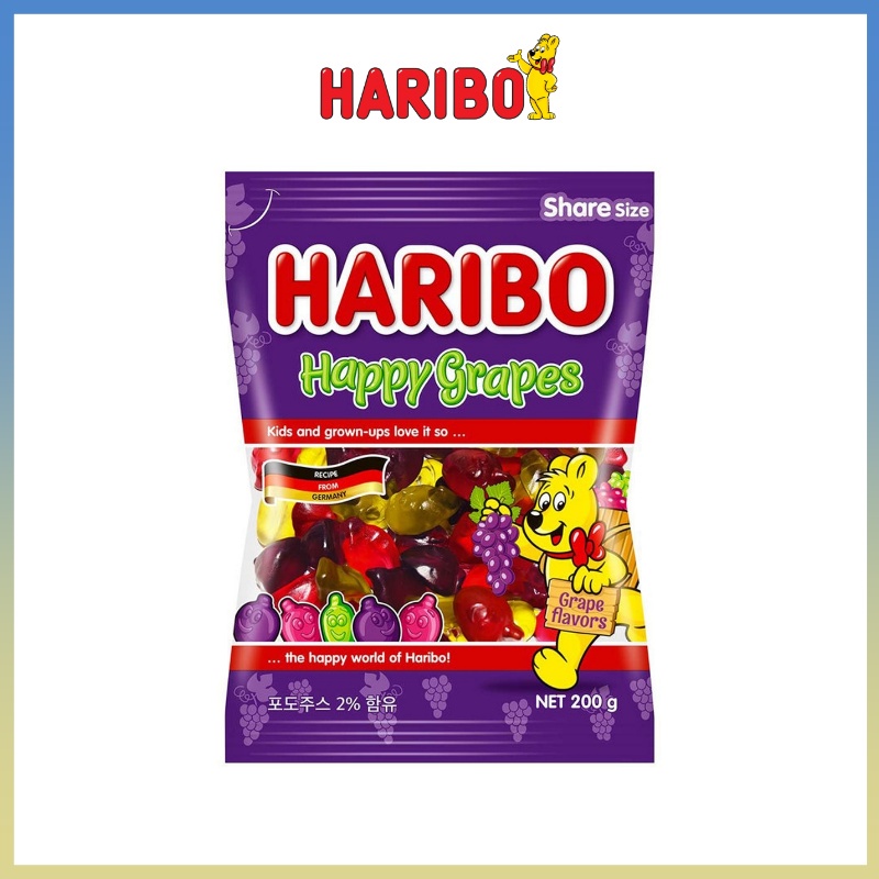 [HARIBO] HARIBO Happy Grapes Gummy Candy, Jelly, 100g, 200g | Shopee ...