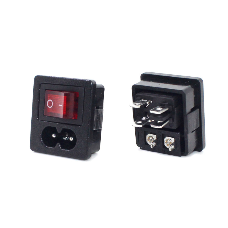 IEC320 C8 Power Cord Inlet Socket receptacle With ON-OFF Red Light ...