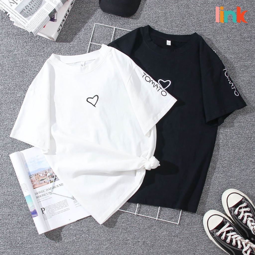 Heart couple shirt on the chest, oversize, loose sleeves (Black, White ...