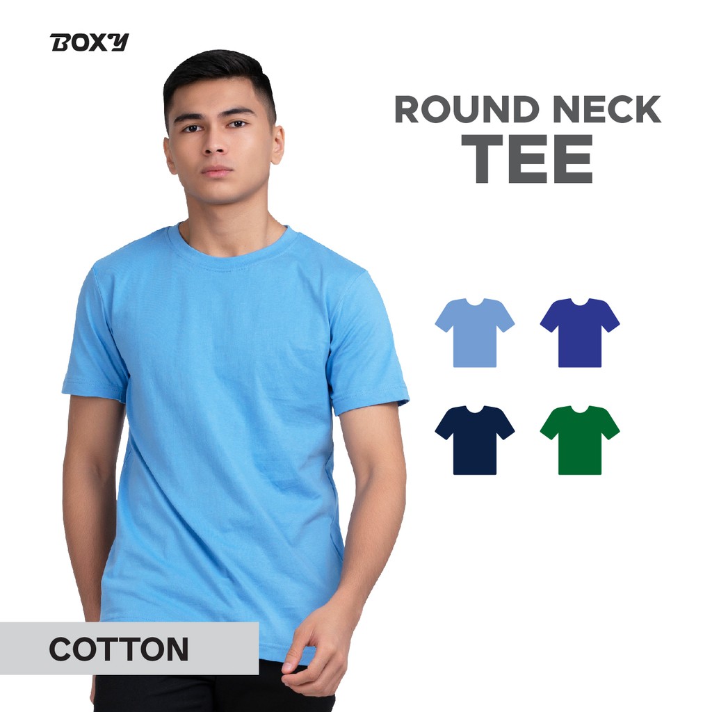 BOXY Cotton Round Neck T Shirt - Sky Blue / Royal Blue / Navy Blue ...