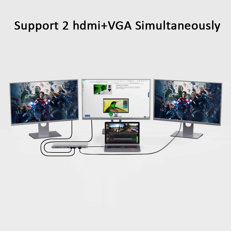 12in1 Type-c Docking Station to Dual HDMI*2 VGA Audio 3.5mm TF/SD ...