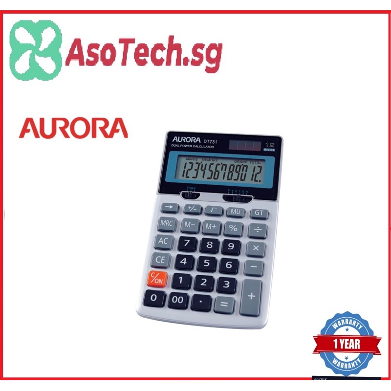 Aurora Calculator 12 Digits Dual Power DT731 | Shopee Singapore