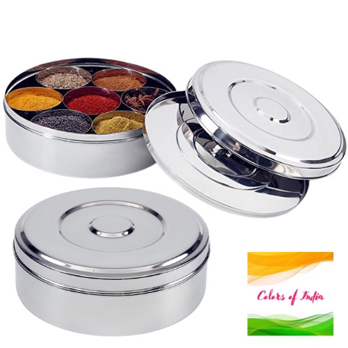 Spice Box Masala Dabba with 7 Comparments and 2 Stainless Steel Lids 1 ...