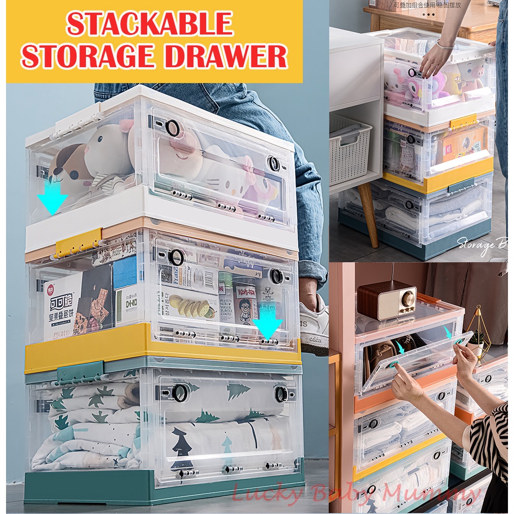 Heighten Plastic foldable stackable Organizer two side door open Extra ...