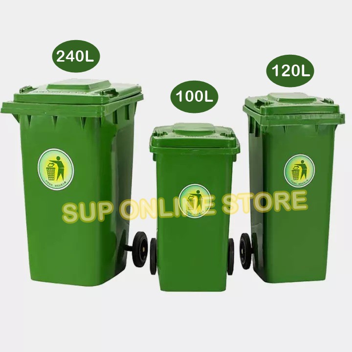 Heavy Duty Garbage Bin with Wheels (90L / 100L / 120L / 240L) / Green ...