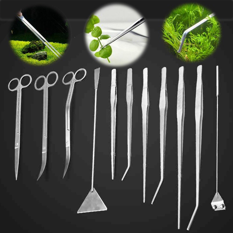 Stainless Steel Aquarium Tweezers Spatula Scissors Aquascaping Tool ...
