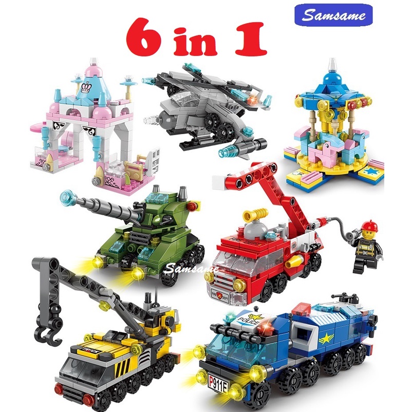 6 in 1 Building Block mini figure Police Car Truck Fire Ambulance Army ...