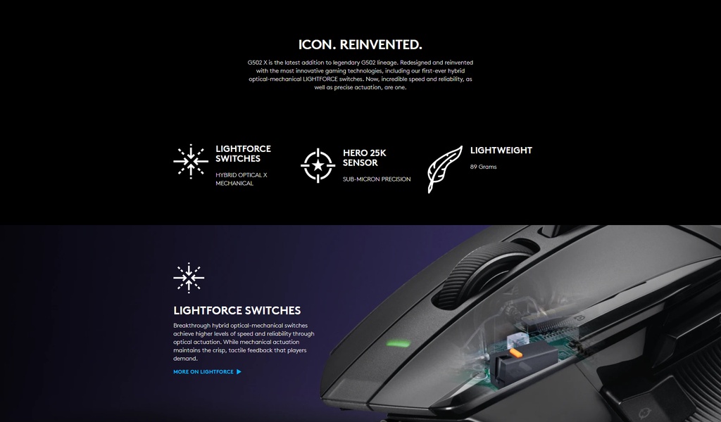Logitech G502 X LIGHTFORCE hybrid optical-mechanical switches and HERO ...