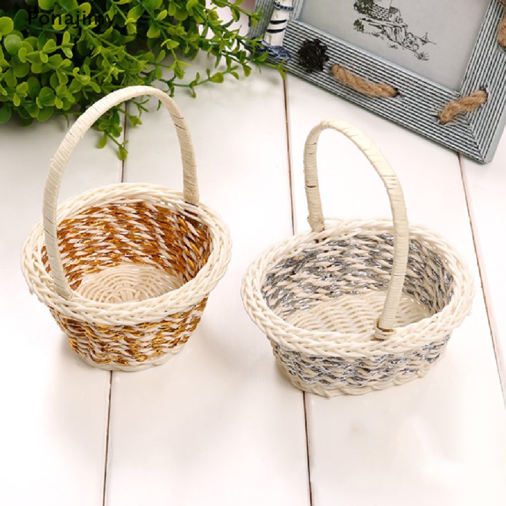 Ponajimy 1pc Woven Flower Basket Hand-Held Basket Wedding Party ...