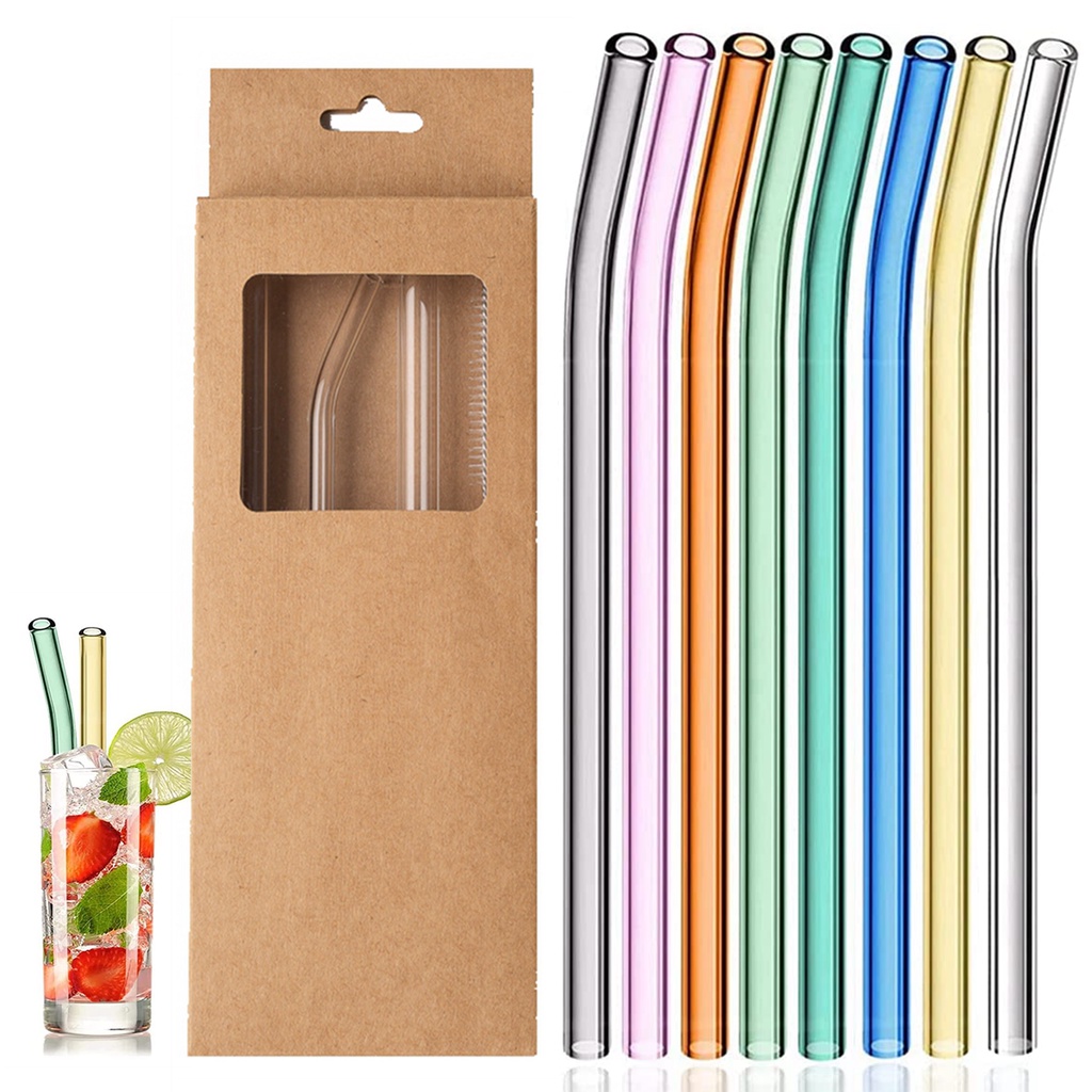 8pcs Eco-Friendly Glass Straws Reusable Drinking Straws Multi-color ...