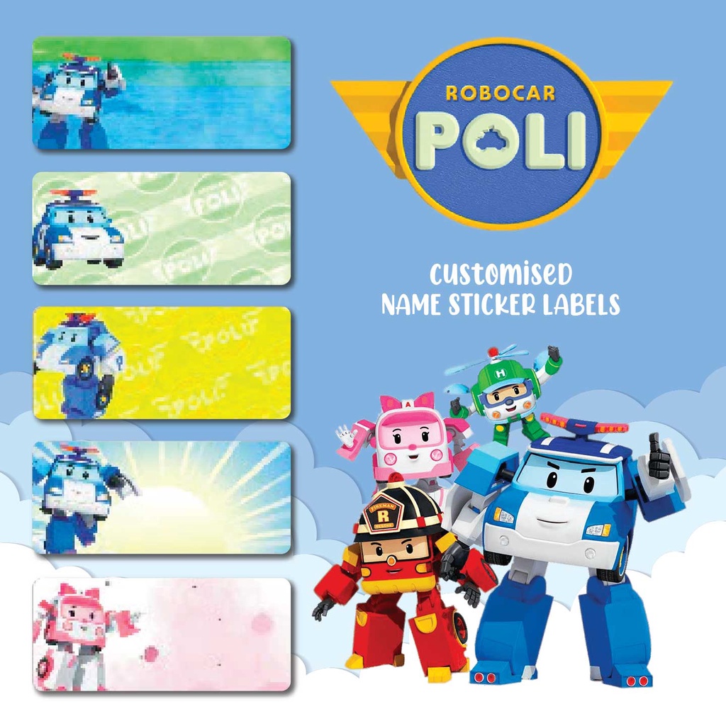 Robocar Poli | 30 pcs Personalised Name Stickers | Shopee Singapore