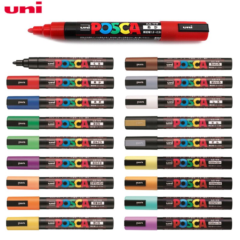 Japanese Uni Posca PC-5M Paint Marker Pens Medium Tip 1.8mm-2.5mm 17 ...