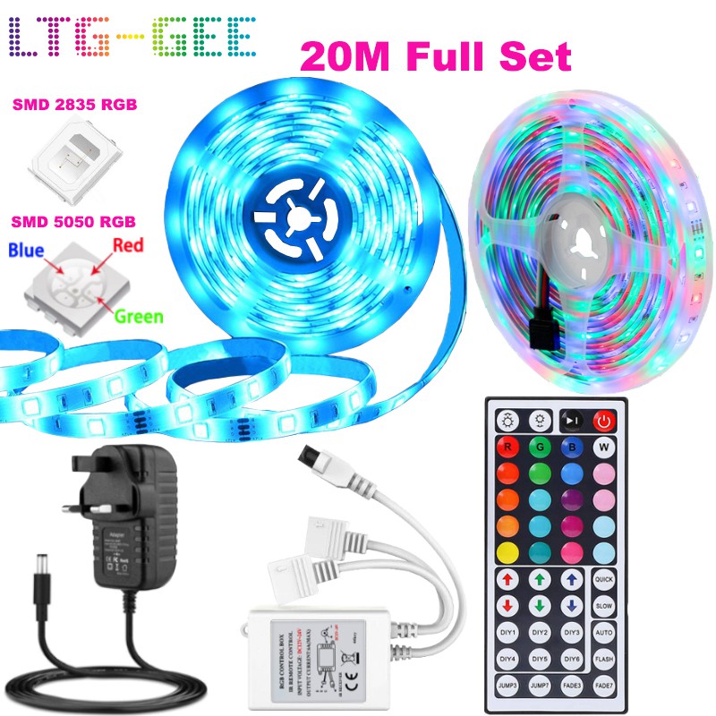 LED Strip Lights 20M SMD 5050 RGB 2835 RGB Strip Light with 44key IR ...