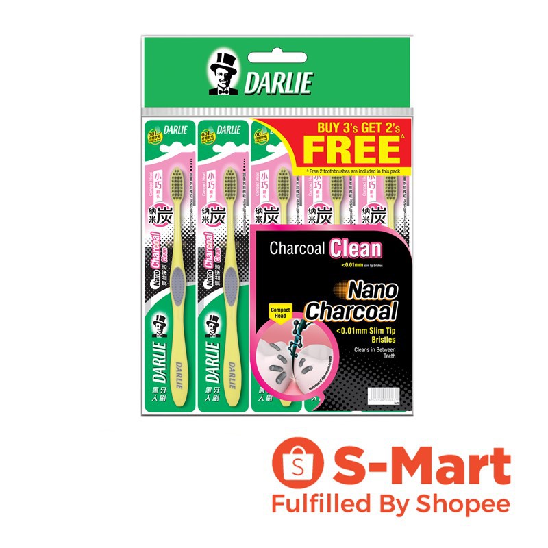 Darlie Charcoal Clean Toothbrush Compact, Buy 3 Get 2 Free Pack, 5s ...