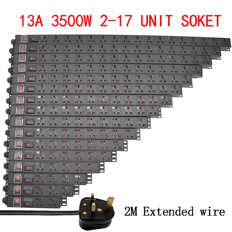 PDU Power Distribution Unit 2-17ways Universal Power Socket Extension ...